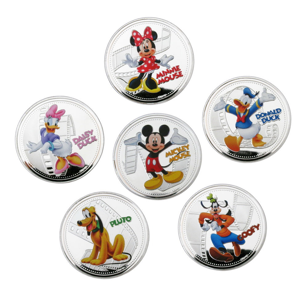 Disney Mickey Mouse & His Friends Classic Cartoon Colored Silver 6-Coi ...