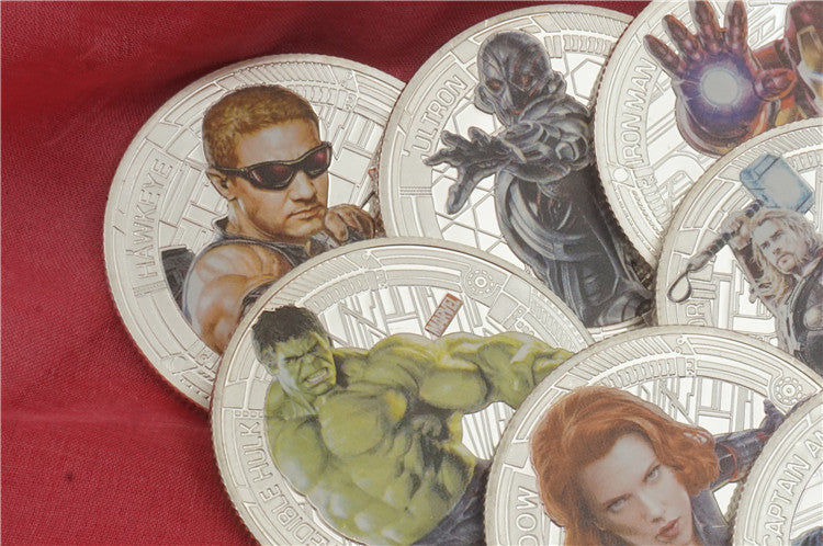 A Set of 7 Pcs The Avengers Superhero Comics Colored Silver Coins ...